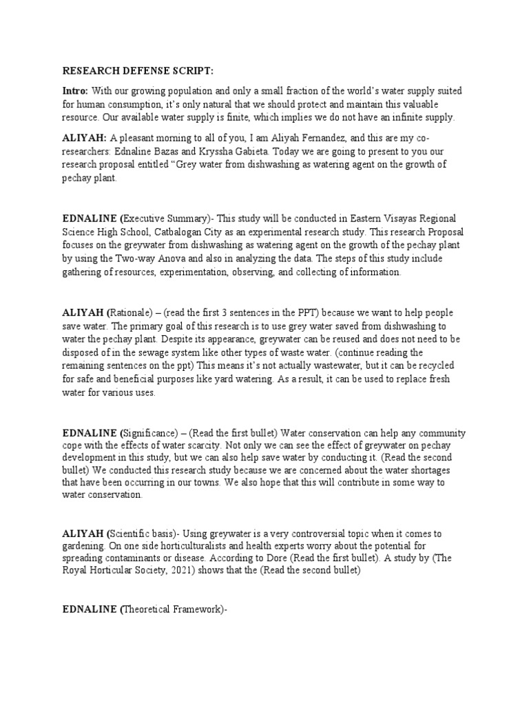 Research Defense Script | PDF | Fresh Water | Public Health