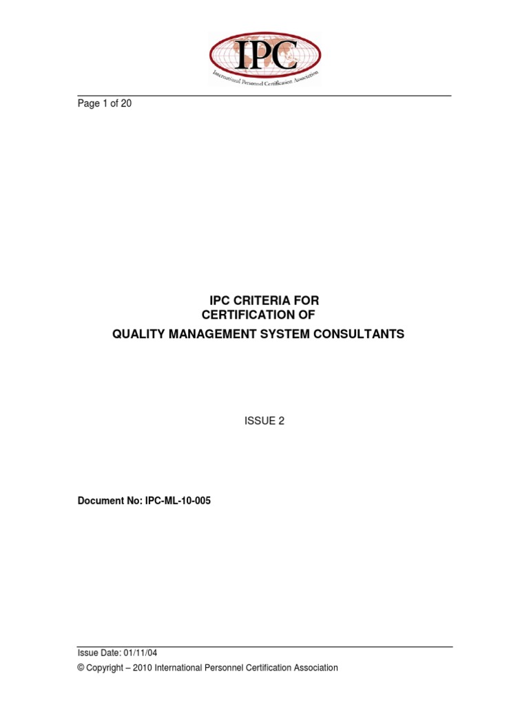 IPC IPC-ML-10-005 Consultants Regulation | PDF | Quality Management ...