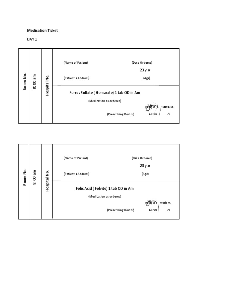Medication Ticket: Hatague F. Mutia M. Musn Ci | PDF