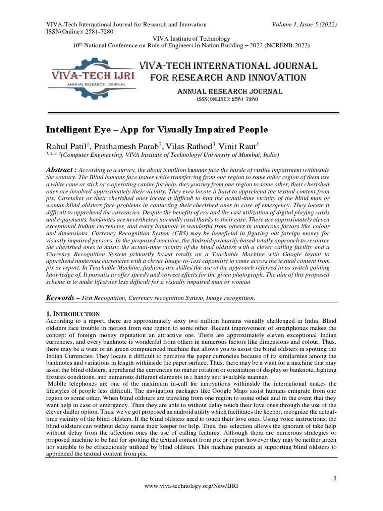 Intelligent Eye - App For Visually Impaired People | Download Free PDF ...