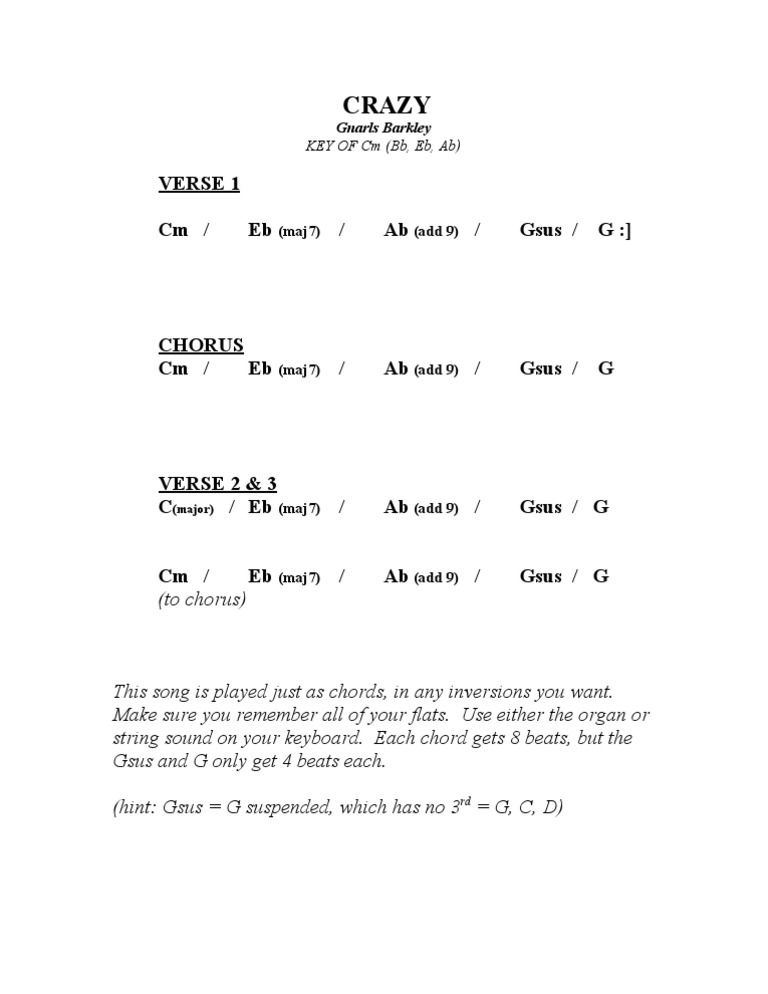 Gnarls Barkley Crazy Guitar Chords