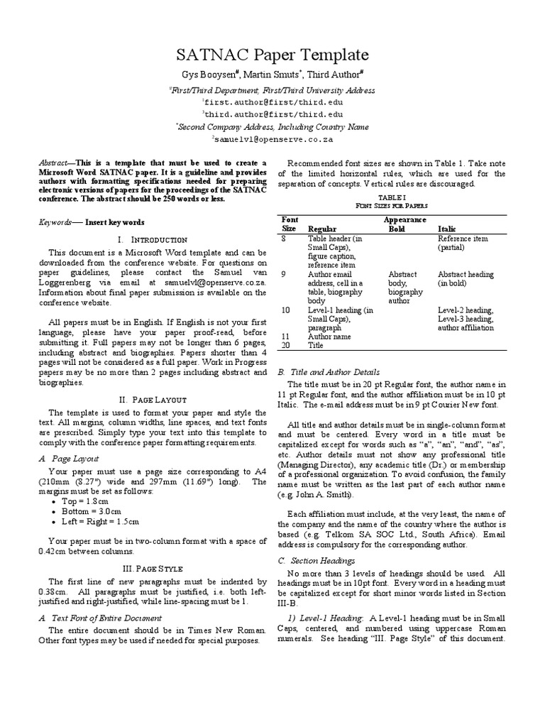 SATNAC Paper Template: Gys Booysen, Martin Smuts, Third Author ...