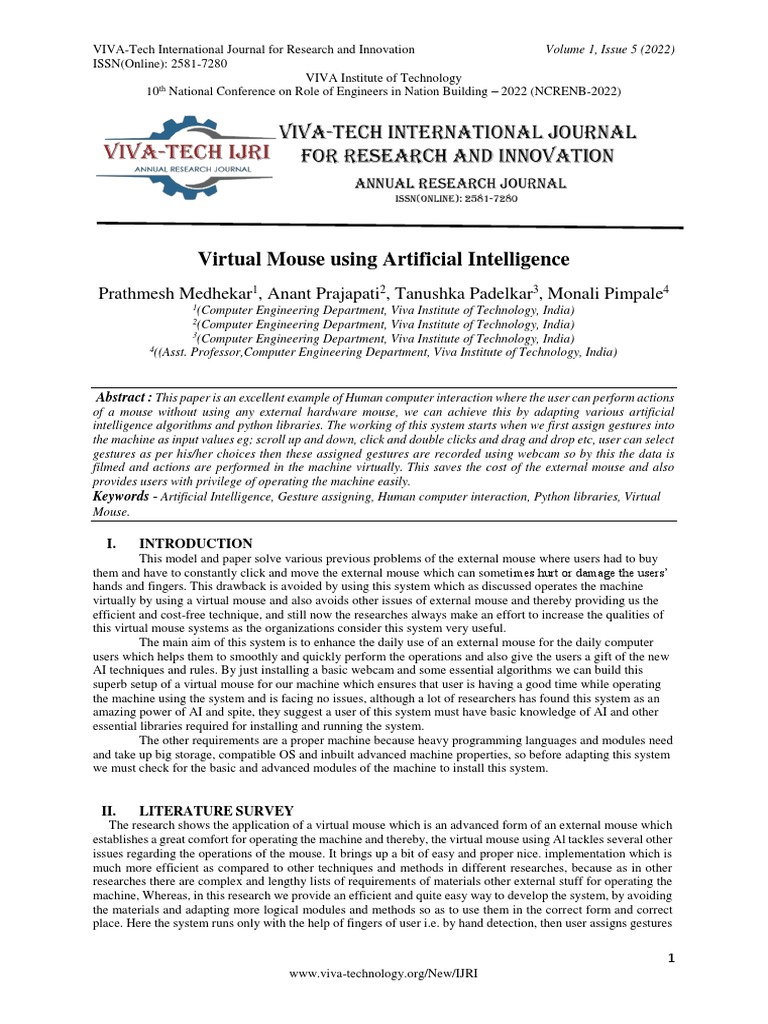 Virtual Mouse Using Artificial Intelligence | PDF | Human–Computer ...