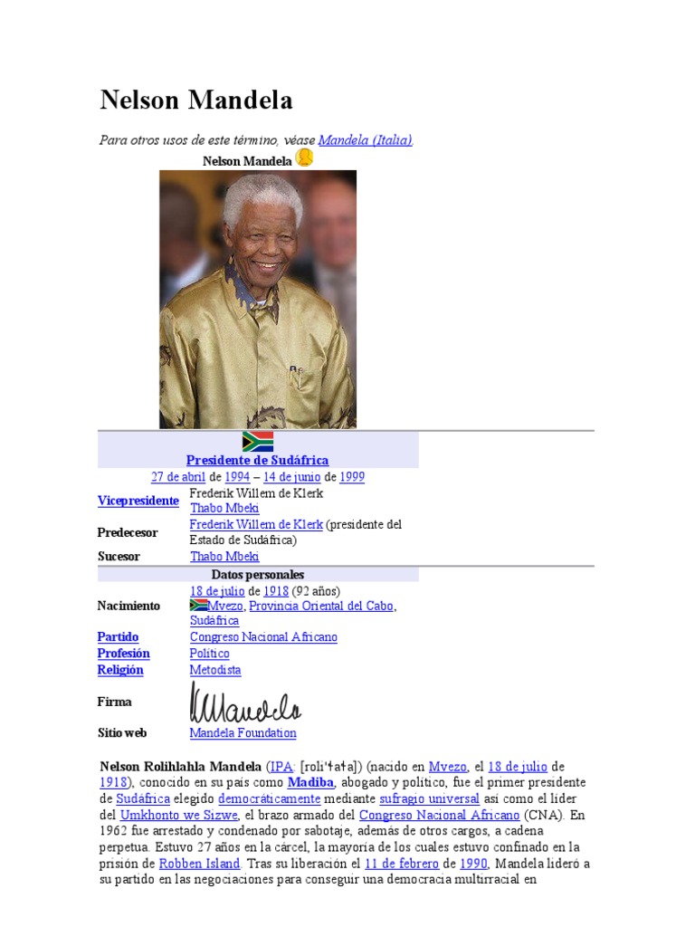 Nelson Mandela | PDF | Nelson Mandela | Segregación racial