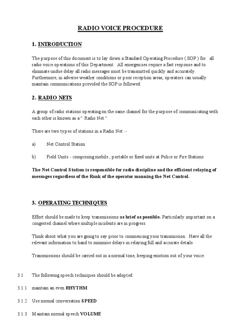 Radio Voice Procedure SOP Guide | PDF | Radio | Semiotics