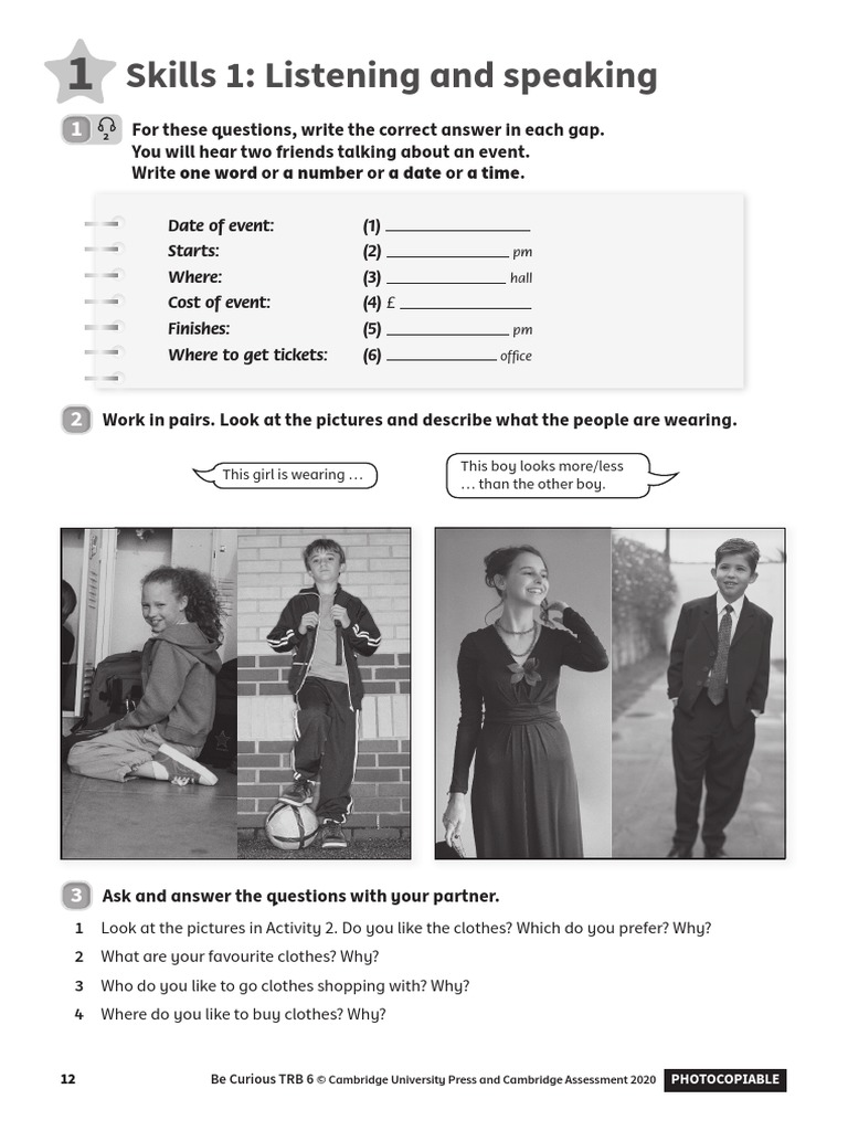Be Curious 6 - Listening and Speaking Worksheet - Unit 1 | PDF