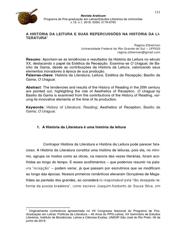 A História Da Leitura e Suas Repercussões Na História Da Literatura ...