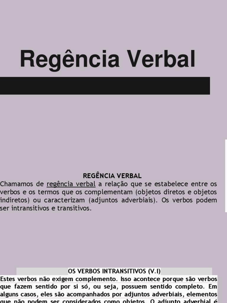 Aula - Regência Verbal PDF - 2022 | PDF | Objeto (gramática ...