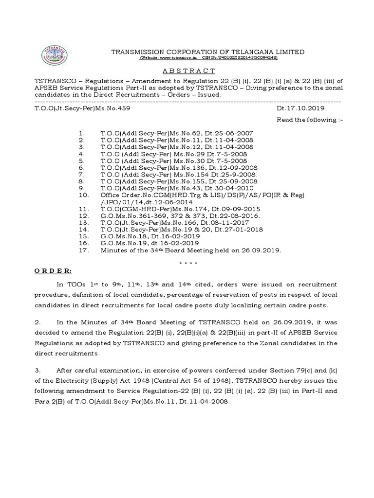 Order:: (Website: WWW - Tstransco.in CIN No.U40102TS2014SGC094248 ...