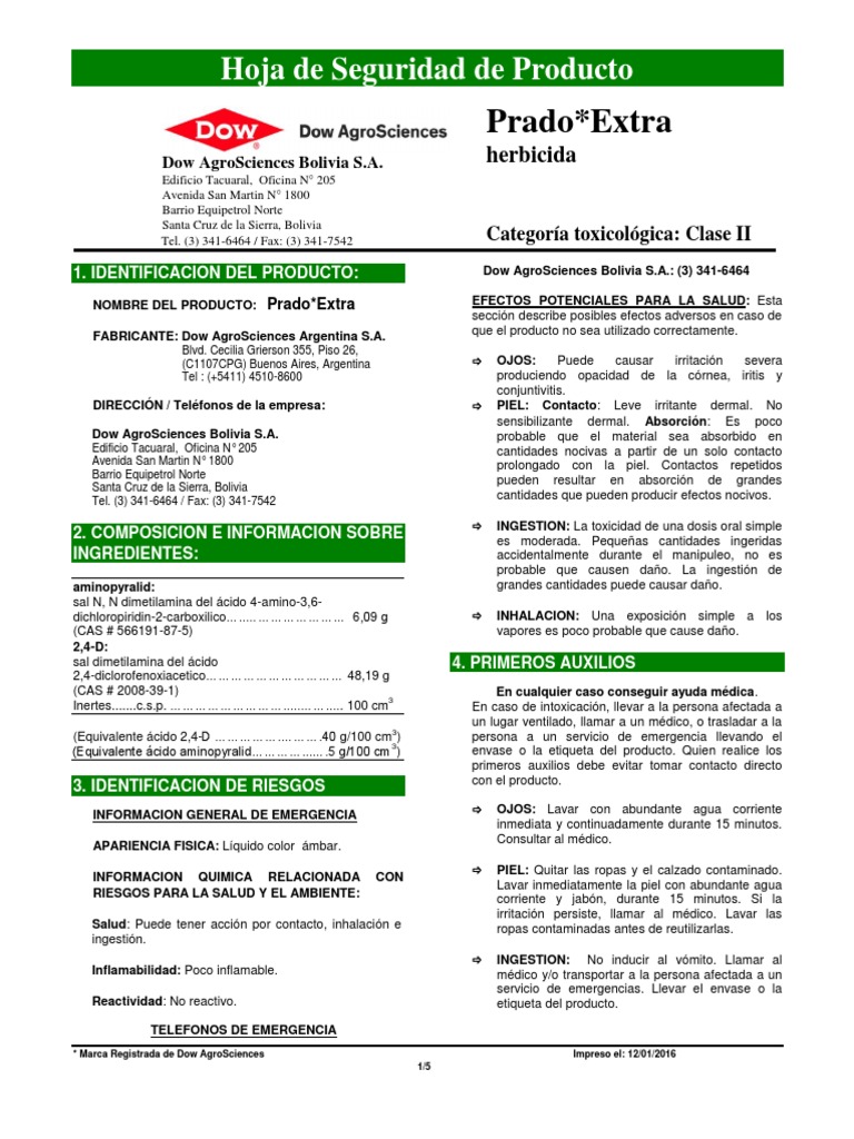 Ficha Tecnica Prado Extra | PDF | Agua | Toxicología