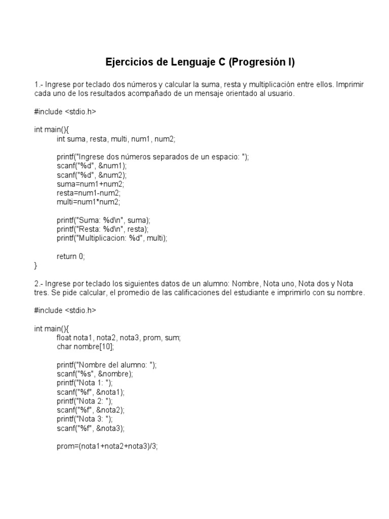 Ejercicios Lenguaje C (No Resueltos. Prog I) | PDF | Estructura de datos de matriz | Celsius