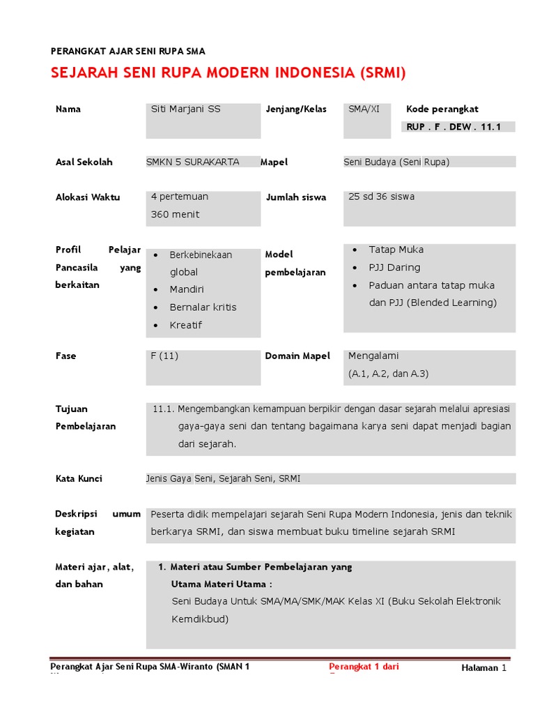 RPP Seni Rupa | PDF | Seni