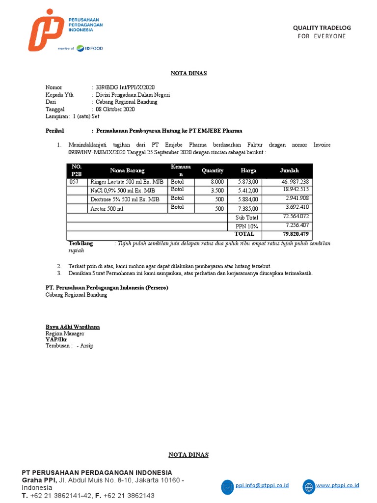 Nota Dinas Pembayaran Emjebe 1 | PDF