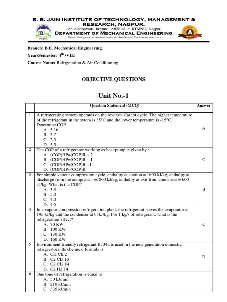 Rac MCQ | PDF | Heat Transfer | Refrigeration