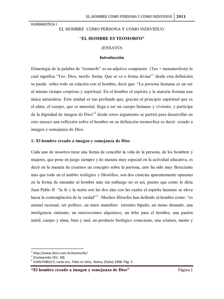 Definicion Del Hombre Como Persona y Como Individuo | PDF