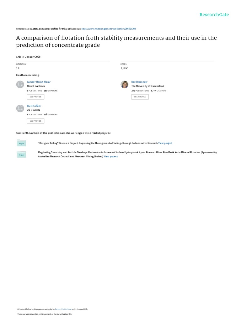 A Comparison of Flotation Froth Stability Measurem | PDF | Foam | Regression Analysis