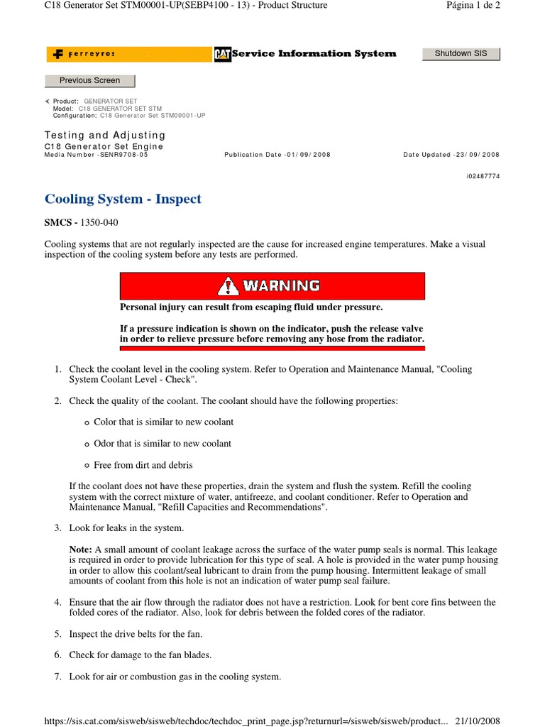 Cooling System Inspect Shutdown Sis Pdf Radiator Pump