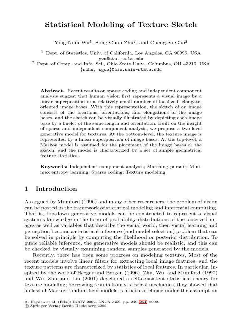 Statistical Modeling of Texture Sketch: Abstract. Recent Results On ...