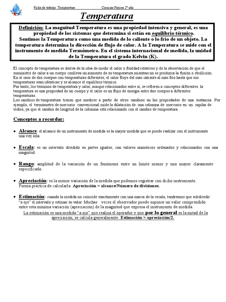 Ficha de Trabajo Temperatura 2022 | PDF | Celsius | Temperatura