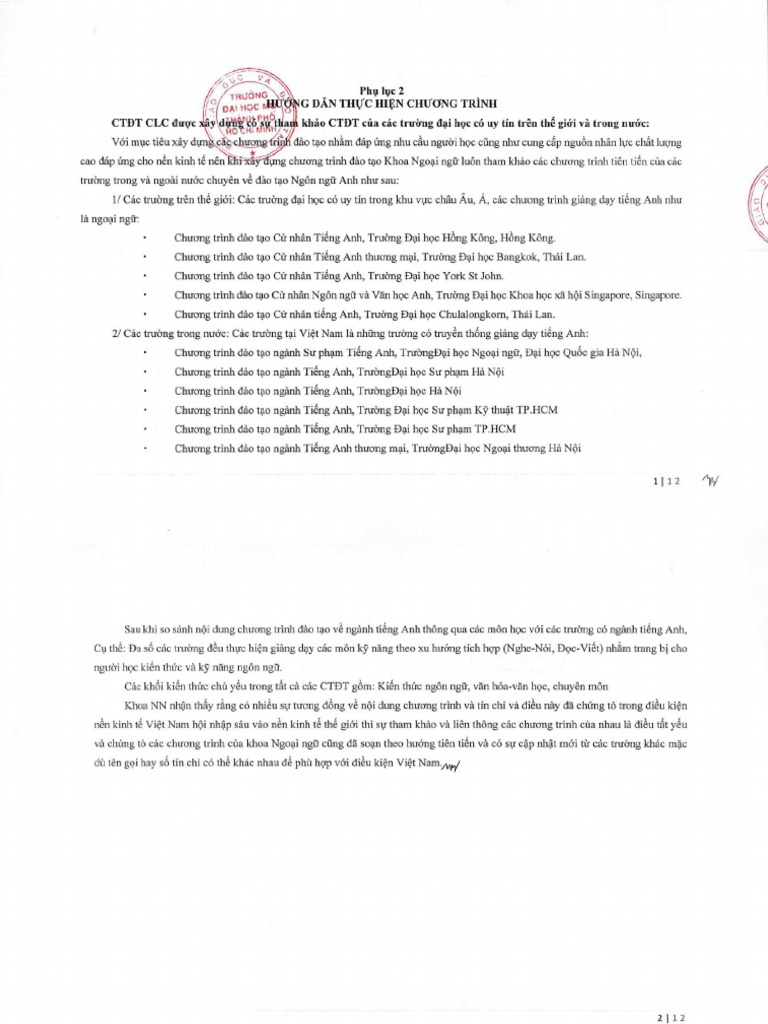 HD Thuc Hien CTDT CLC NN Anh | PDF