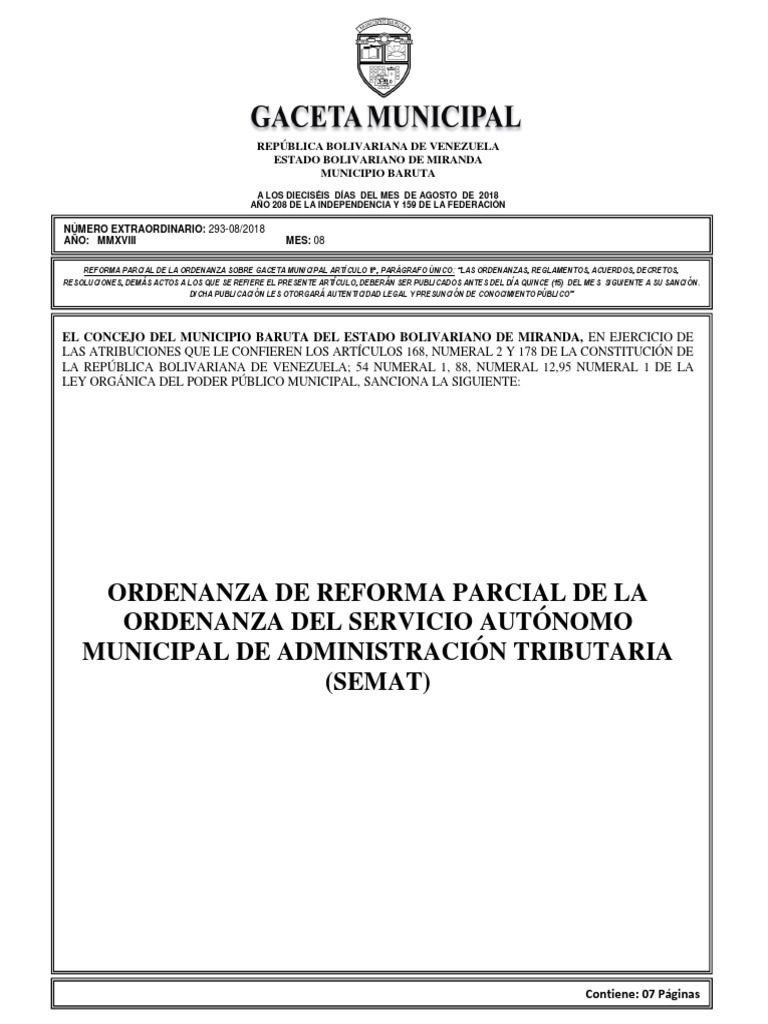 Reforma de la Ordenanza SEMAT Baruta | PDF | Gobernancia | Gobierno