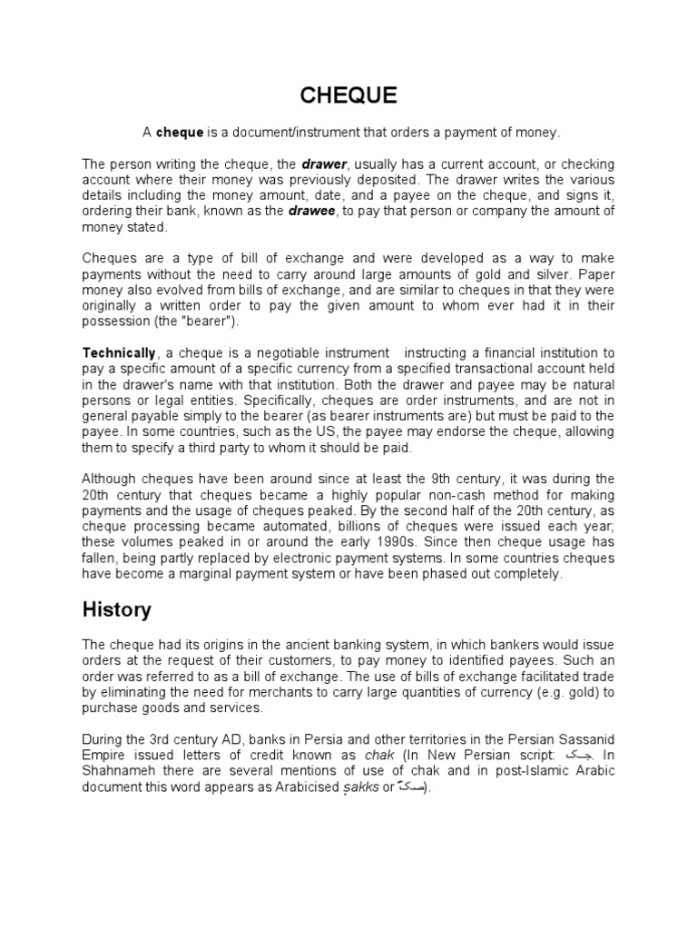 A Cheque Is A Document | PDF | Cheque | Negotiable Instrument