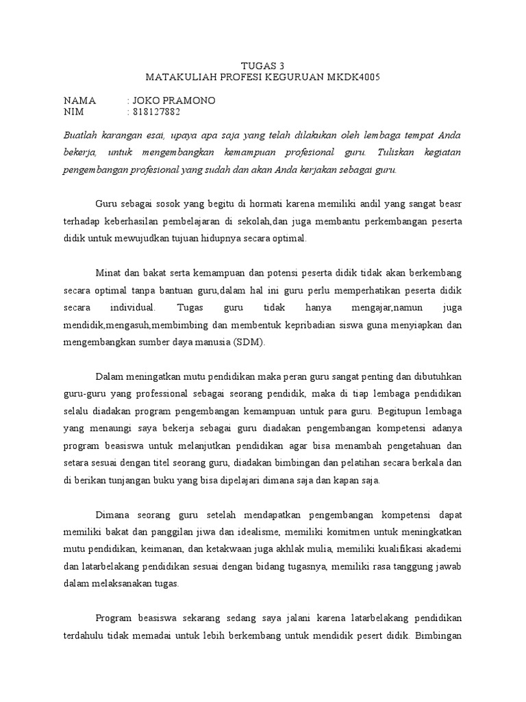 Tugas 3 MK Profesi Keguruan - Joko Pramono | PDF