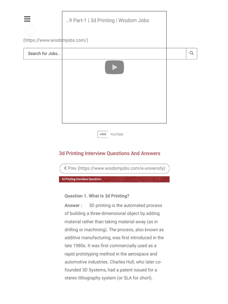 TOP 250+ 3d Printing Interview Questions and Answers 15 June 2022 - 3d Printing Interview ...