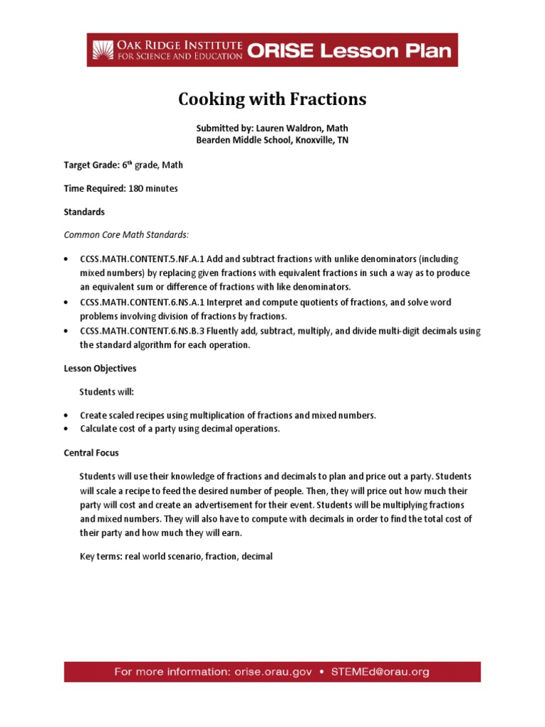 Cooking With Fractions | PDF | Food And Drink | Cooking