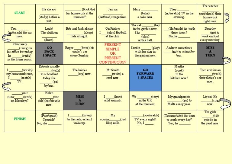 Present Simple Vs Present Continuous Boardgames - 102016 | PDF
