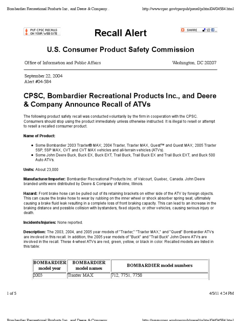 CPSC, Bombardier Recreational Products Inc., and Deere & Company ...