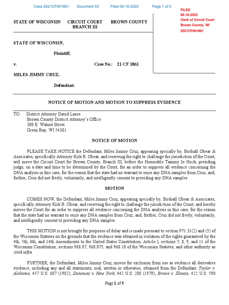 Motion to Suppress DNA Evidence: Cruz | PDF | Fourth Amendment To The ...