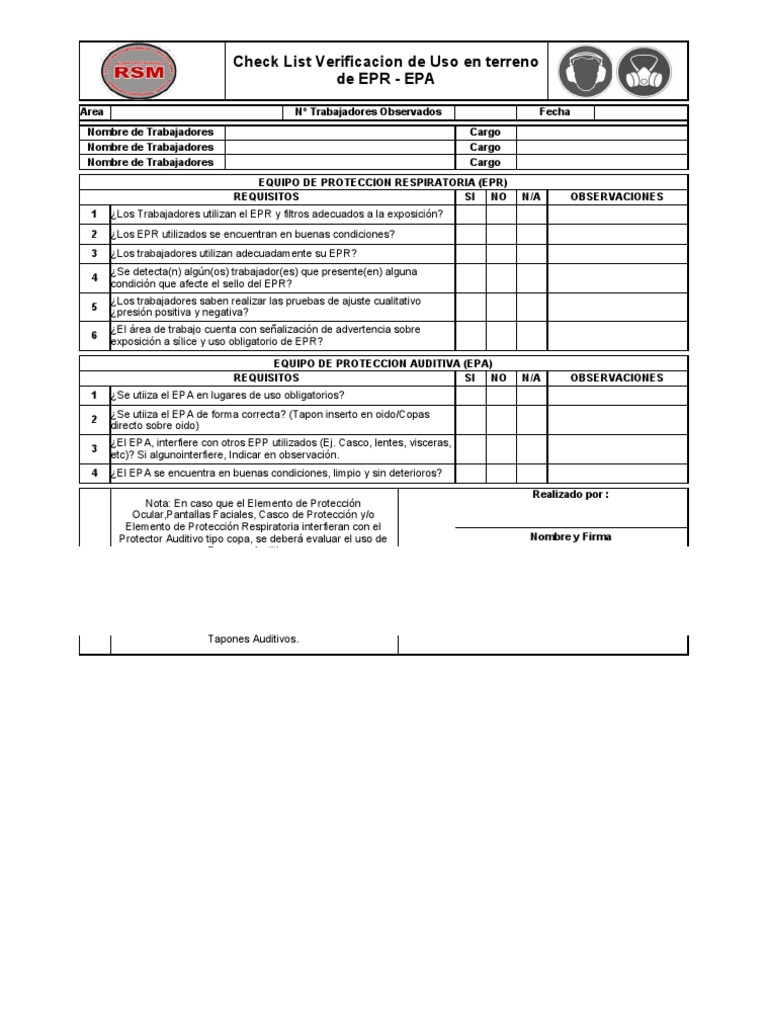 Check List Verificacion de Uso en Terreno EPR - EPA | PDF