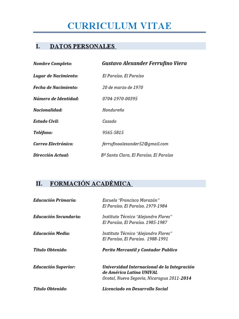 Curriculum Gustavo Alexander Ferrufino | PDF | Honduras