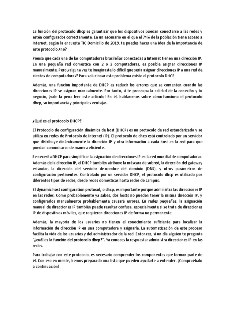 Guía Completa sobre el Protocolo DHCP | PDF | Dirección IP | Protocolos de internet