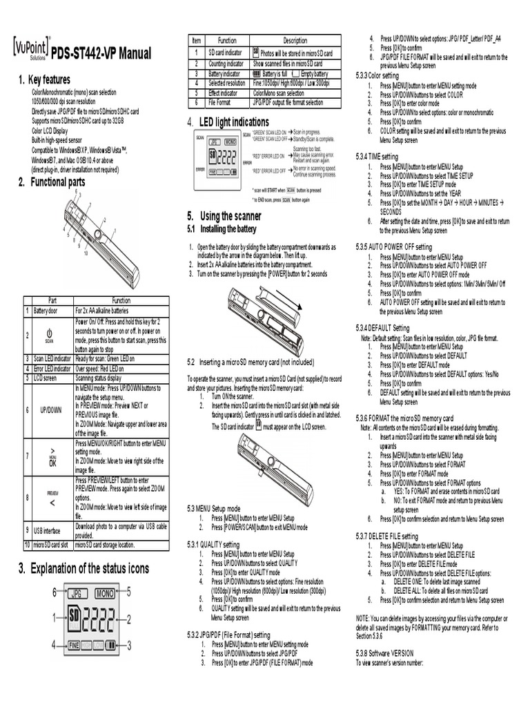 PDS-ST442-VP Manual: 4. LED Light Indications | PDF | Image Scanner ...