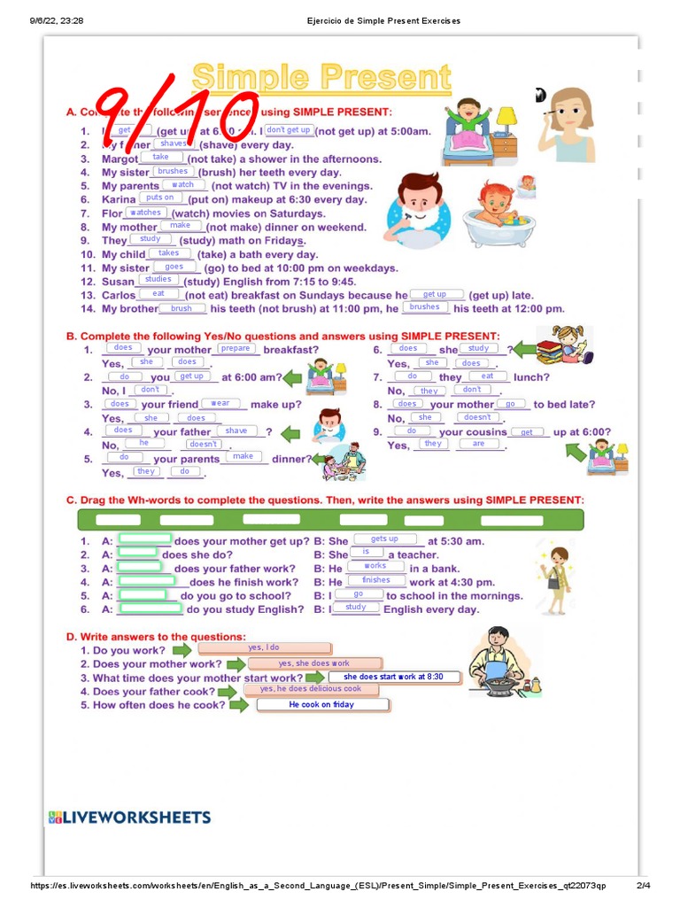 Ejercicio de Simple Present Exercises | PDF