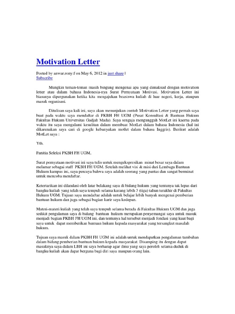 Contoh Motivation Letter Untuk Magang | PDF