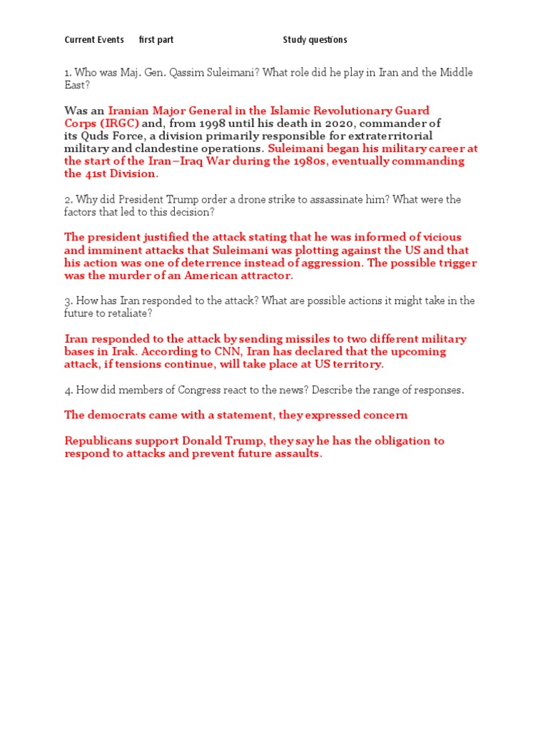 Current Events Study Questions | PDF