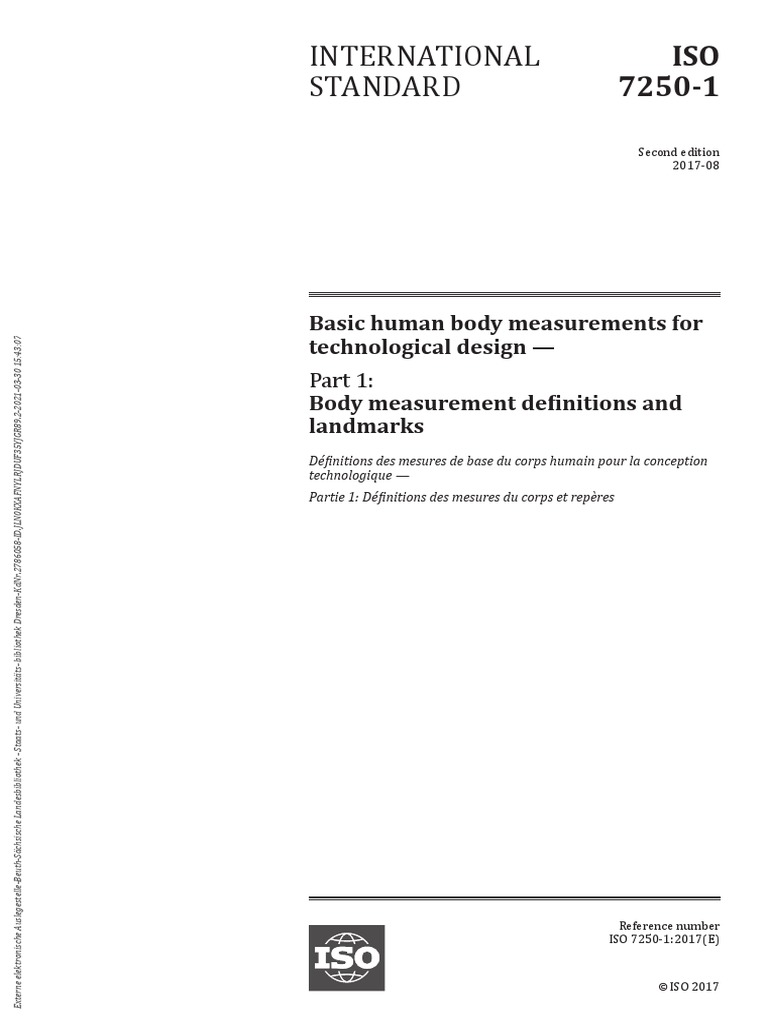 Basic Human Body Measurements For Technological Design - ISO7250 | PDF ...
