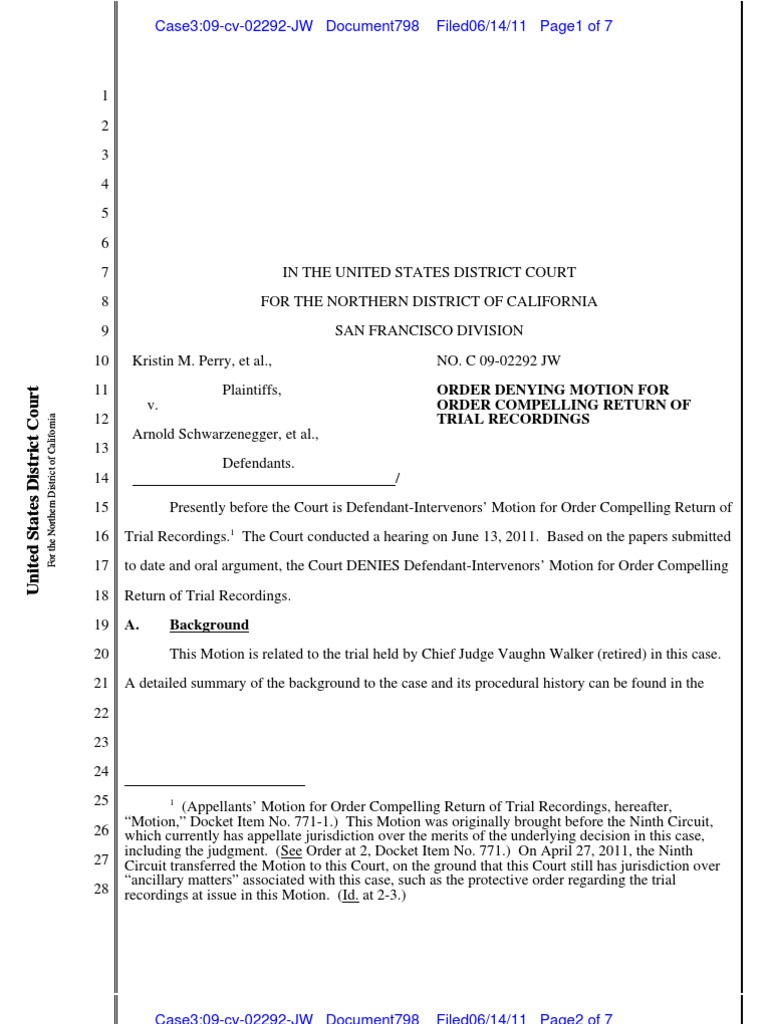 Order Denying Motion For Order Compelling Return of Trial Recordings | PDF | Discovery (Law ...