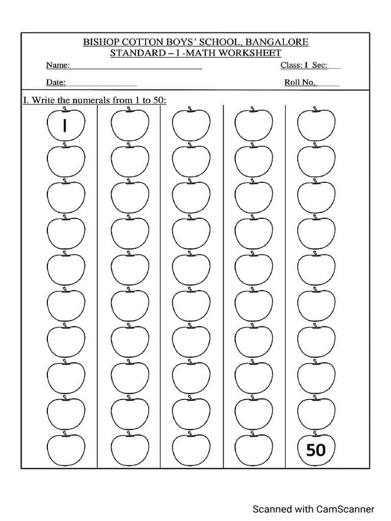 2 Math 1-50 Worksheet | PDF