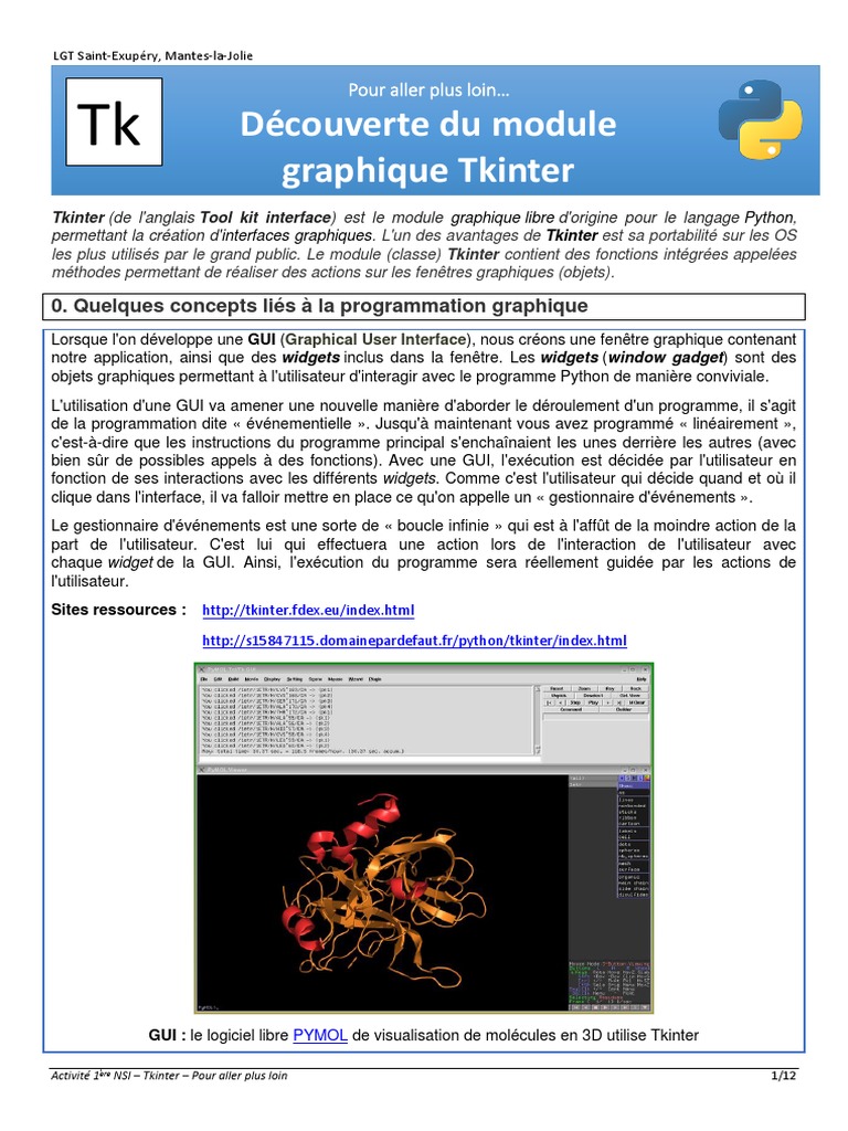 1nsi Decouverte Tkinter | PDF | Interface graphique | Python (Langage de programmation)