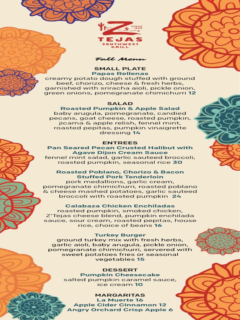 ZTejas Menu TX | PDF | Cuisine | Food Ingredients