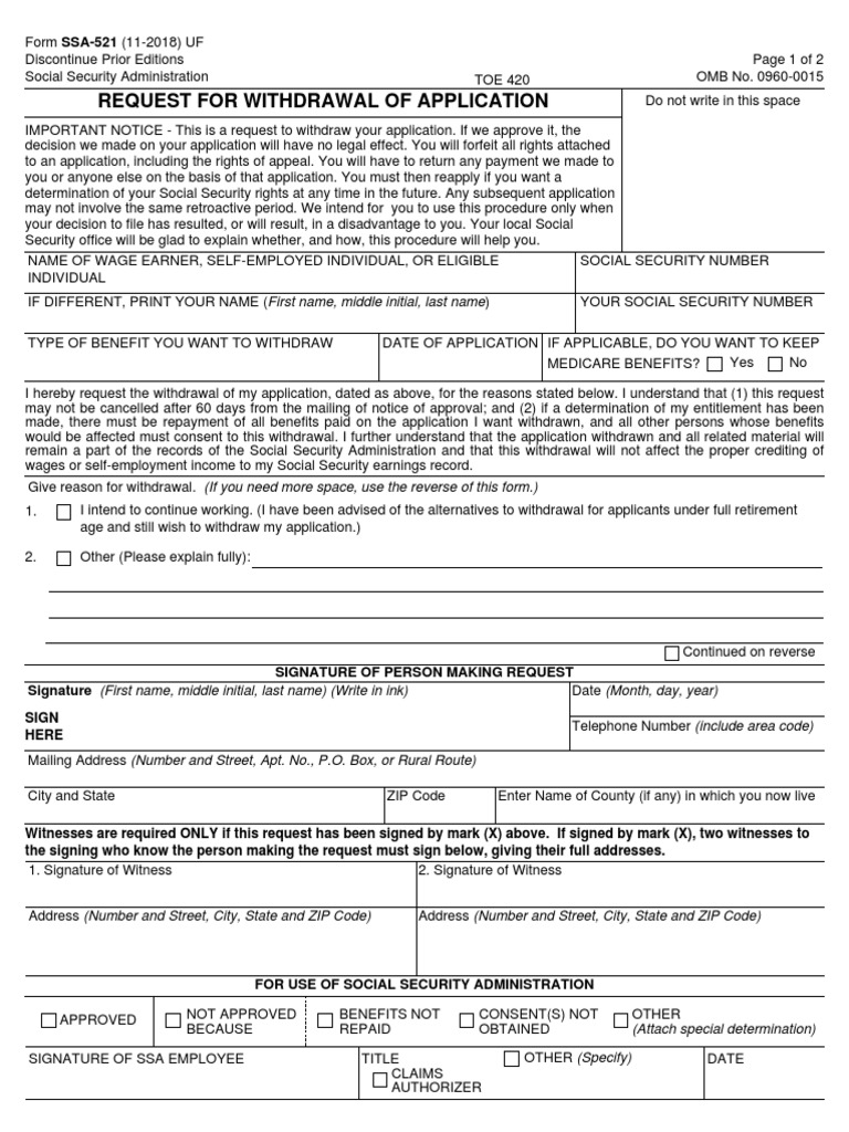 Request For Withdrawal of Application | PDF | Social Security ...