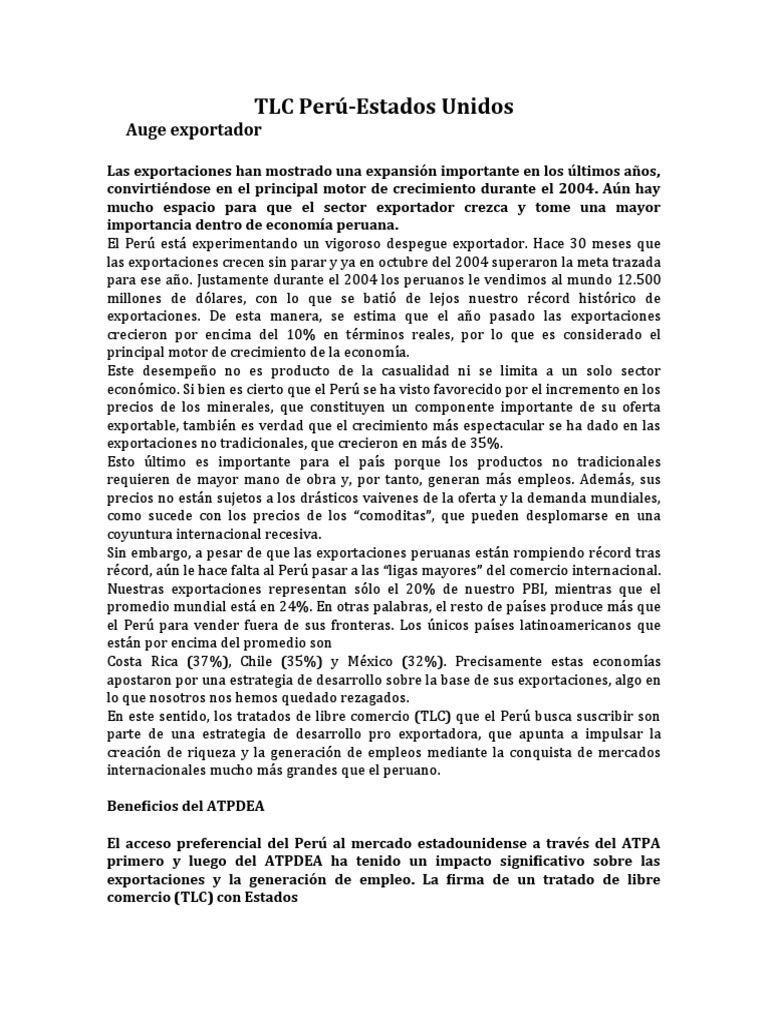 TLC Perú | PDF | Tratado de Libre Comercio Norteamericano | Perú