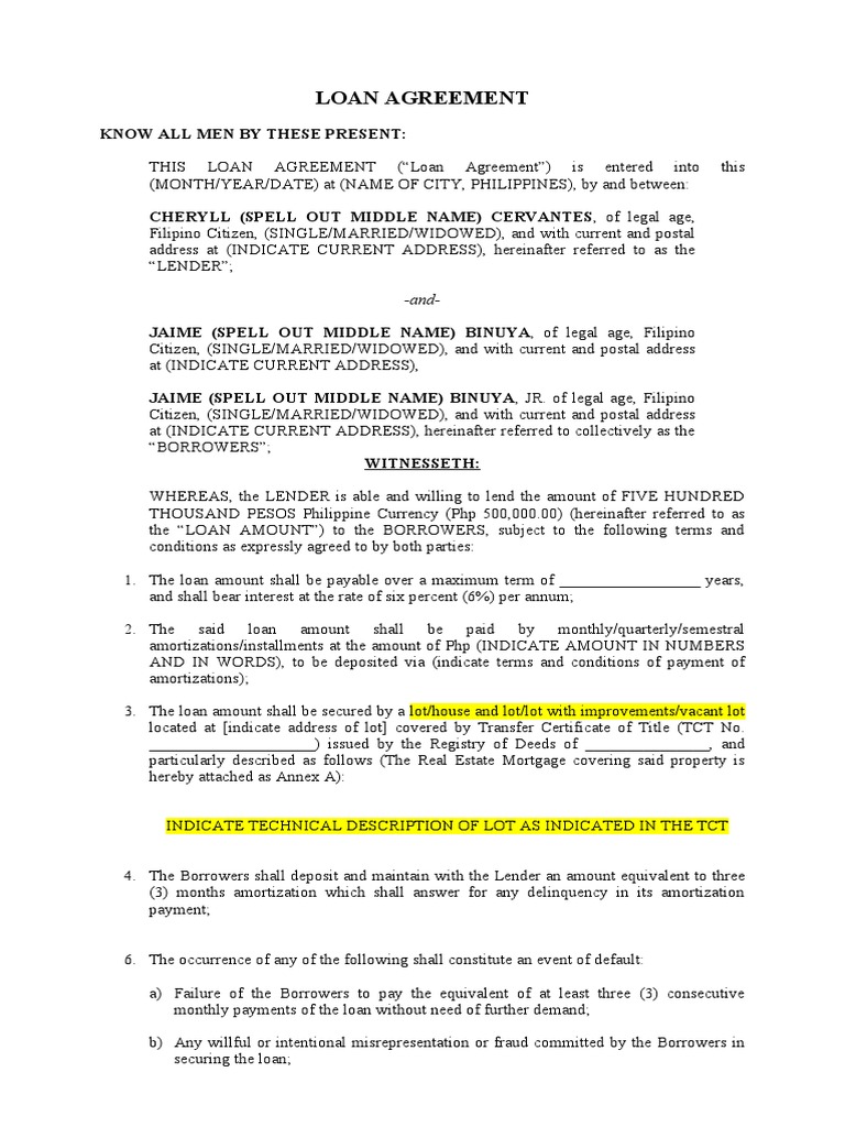 Loan Agreement Sample | PDF | Loans | Mortgage Loan
