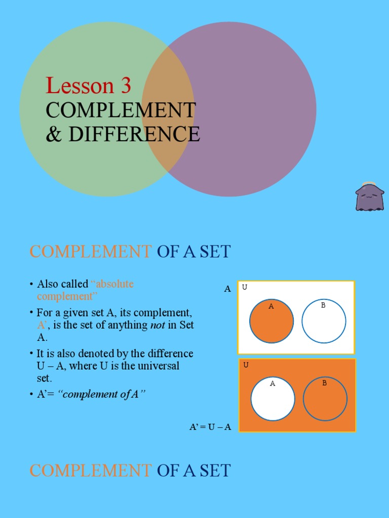 Lesson 3 Complement Difference | PDF | Mathematics | Mathematical Concepts