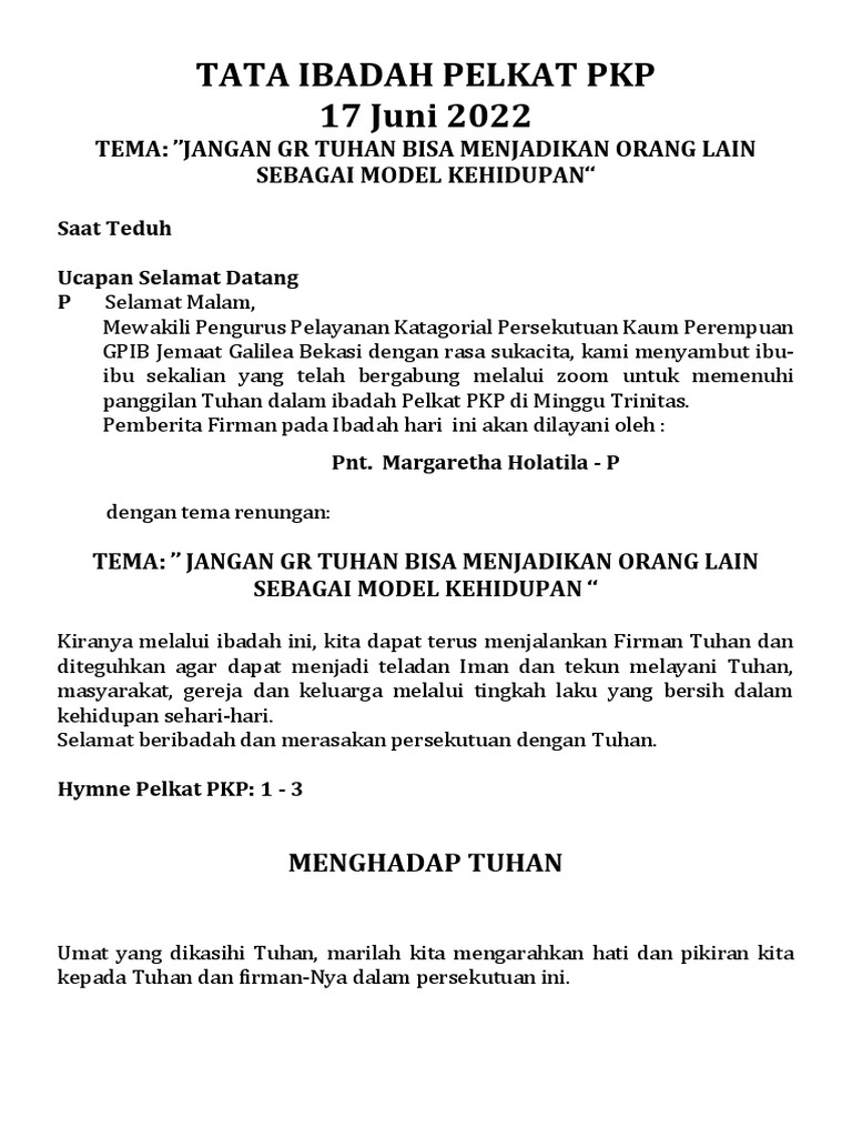 Ibadah PKP 17 Juni 2022 | PDF