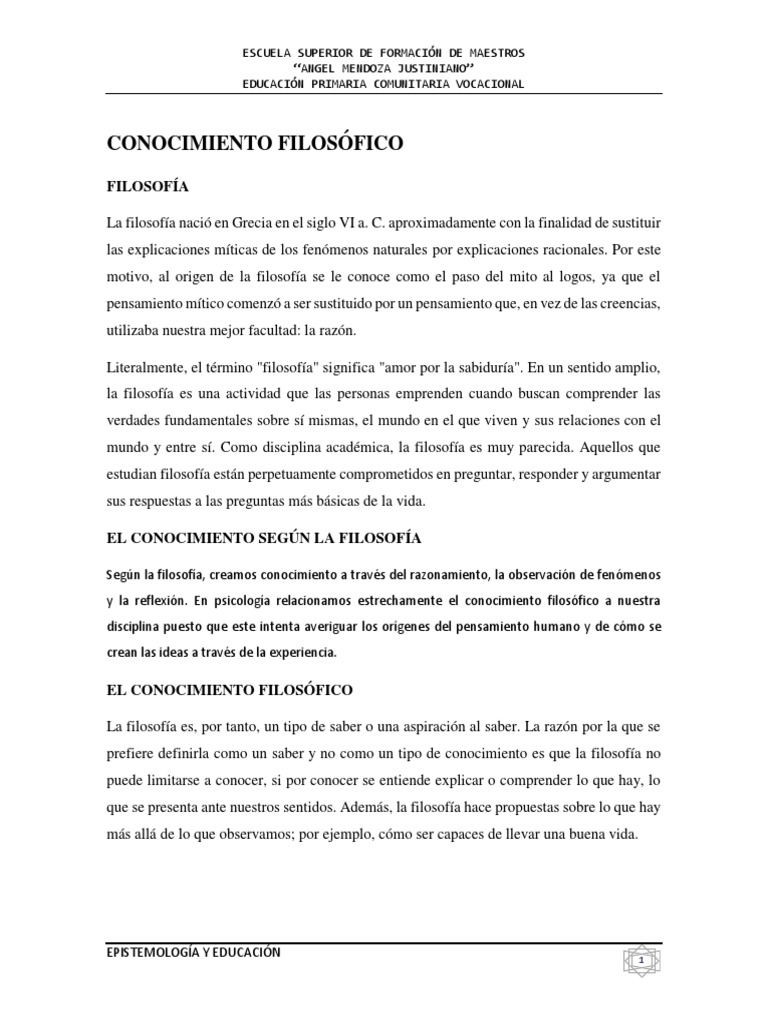 Conocimiento Filosófico | PDF | Conocimiento | Realidad